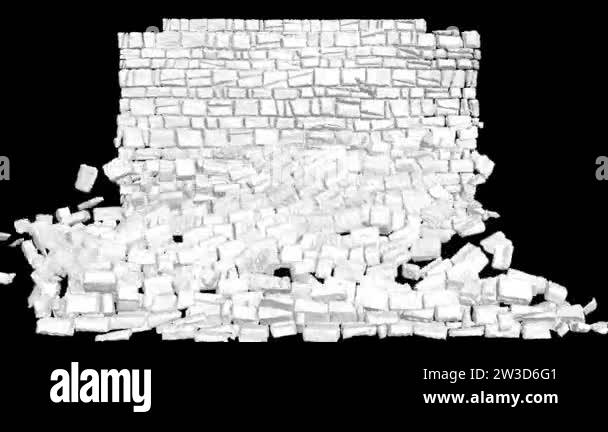 Wall explosion, destruction. 3D animation. Stonewall collapse, wall ...