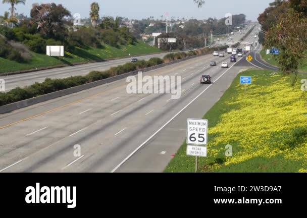 Cars on interstate highway California USA. Intercity freeway transport ...