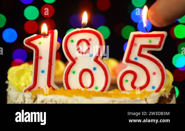 Number 185 Happy Birthday Cake With Burning Candles Topper Stock Video ...