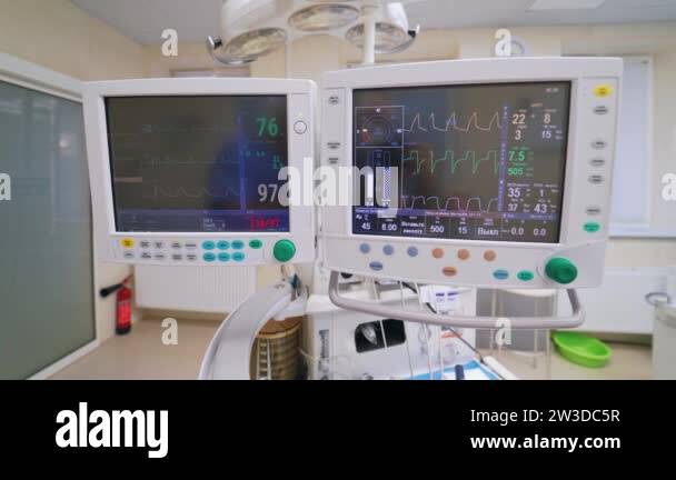 Special monitors showing heart rate and pulse. Electrocardiogram on a ...