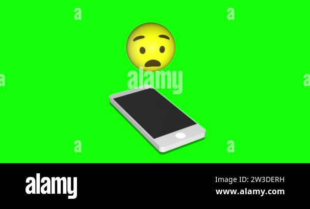 Emoji emoticon worried sad face cell phone green screen chroma key ...