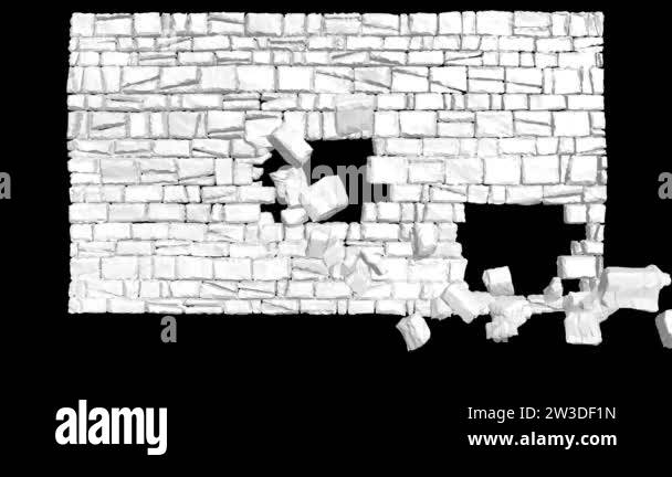 Wall explosion, destruction. 3D animation. Stonewall collapse, wall ...
