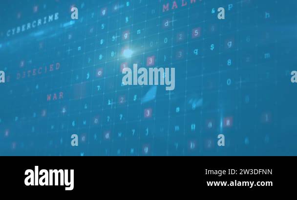 Animation of security warning, data processing and digital information flowing through network ...