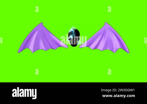 Skeleton Skull Face with Devil Wings On Green Screen Background 4K ...