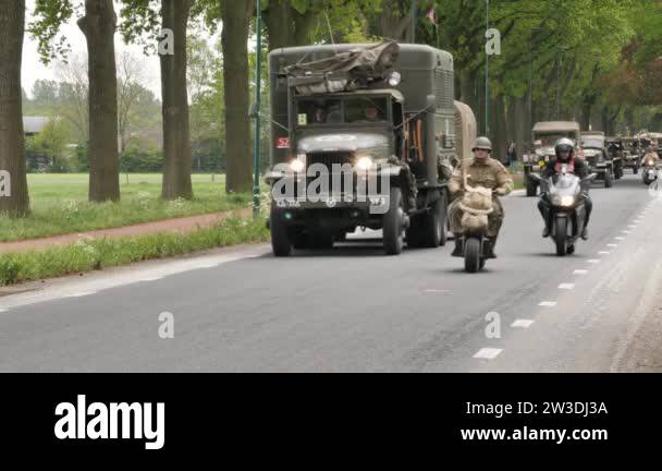 This military convoy drives every year through the Gooi area in Holland ...