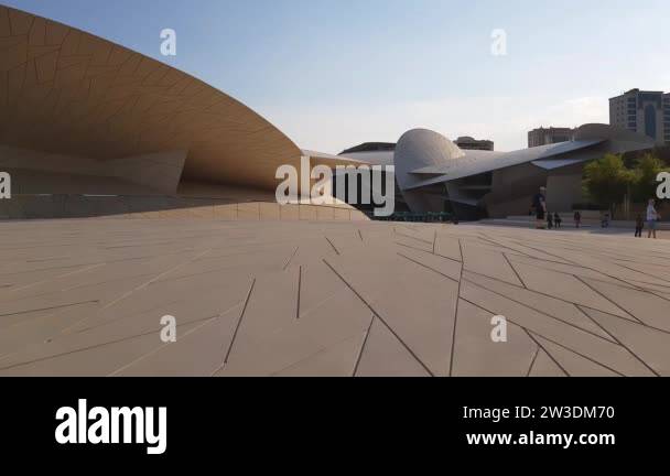 Doha Qatar National Museum, Modern Architecture Building and People on ...