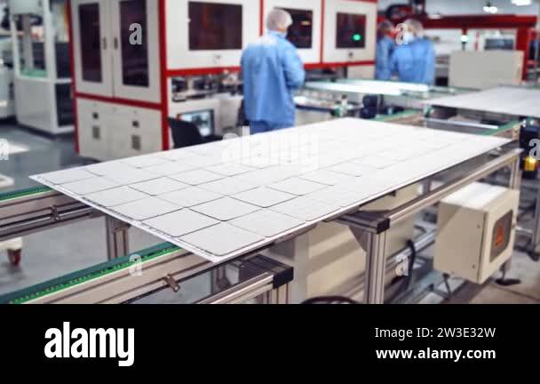 Interior of modern industrial factory. Automated conveyor inside the ...