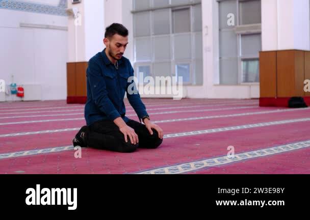 Muslim man praying by placing his forehead on the ground Stock Video ...