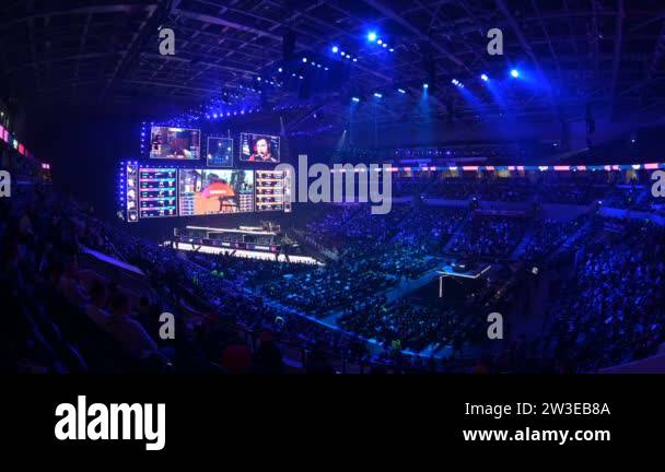 MOSCOW, RUSSIA - 14th SEPTEMBER 2019: esports gaming event. Big crowd ...