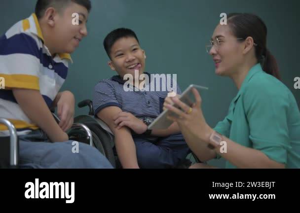 Education concept of 4k Resolution. Young teacher teaching children ...