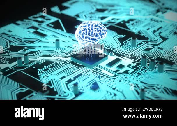 3D Glowing Motherboard AI Artificial intelligence. Computer brain with ...