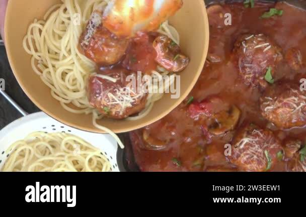 Spaghetti with meatballs in tomato sauce Stock Videos & Footage - HD ...