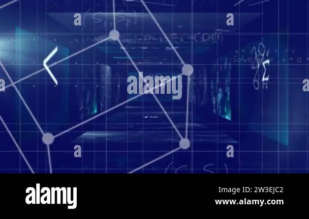 Animation of mathematical equations floating on a grid over a tunnel ...