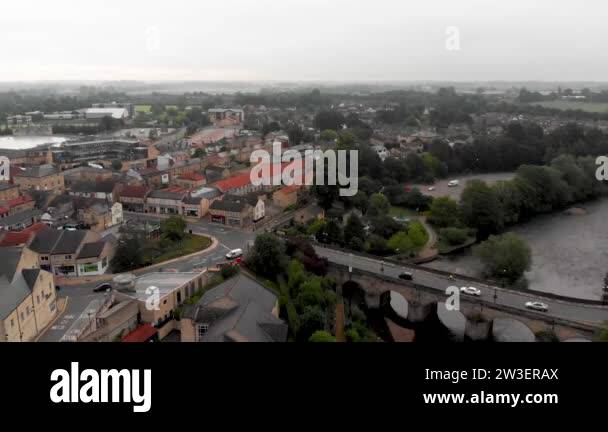 Aerial footage of the town centre of Wetherby in West Yorkshire in the ...