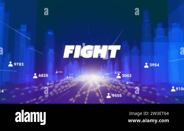 Digital animation of fight text against multiple profile icons and 3d ...