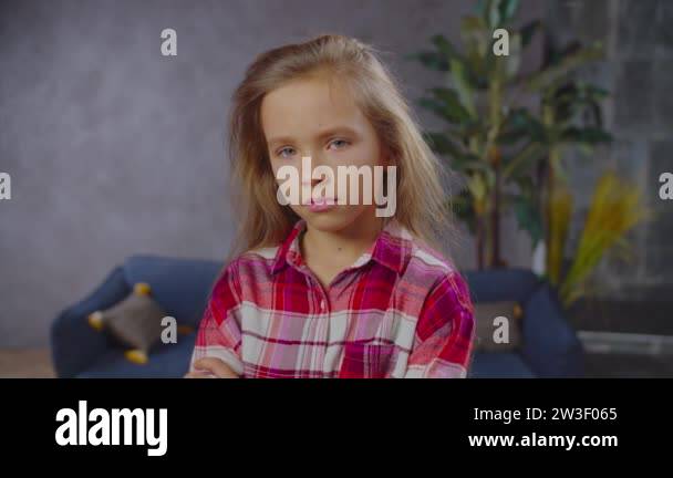 Upset pouting little girl looking with sad expression Stock Video ...