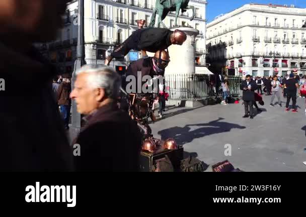 MADRID, SPAIN - MARCH 25, 2018: Mime artist at Puerta del Sol Square ...