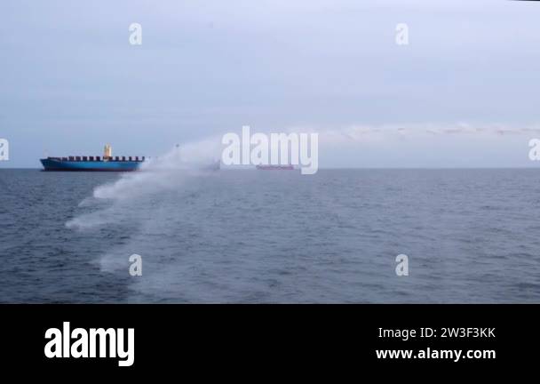 Natig Aliev tanker hydrant checked against container ship Stock Video ...