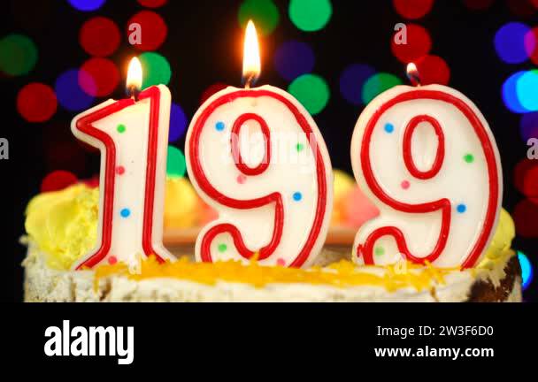 Number 199 Happy Birthday Cake With Burning Candles Topper Stock Video ...