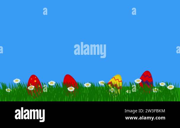 Background animation of Easter eggs in grass, flat graphic design Stock ...