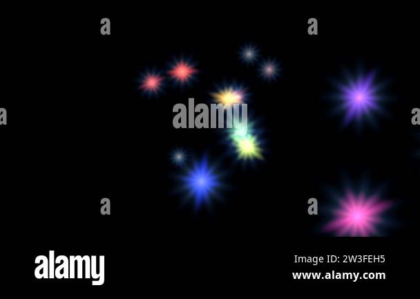 Loop of Rotating Stars. On a black background, multi-colored stars ...