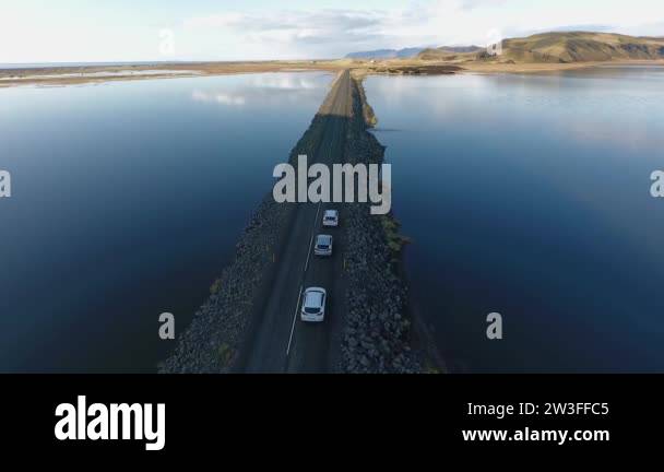 Air view of a road that goes far beyond the horizon. The road on both ...