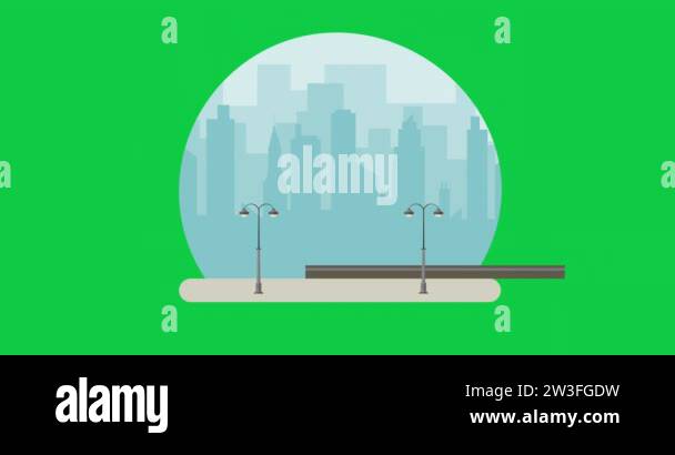 Bank building video animation with a city background on a chroma key ...