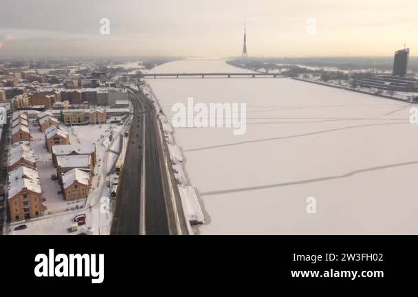Riga, Latvia, Baltics. Beautiful panoramic aerial 4K video from flying ...