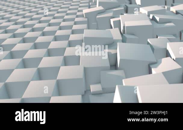 Abstract 3D animation of a set of white cubes in a staggered order ...