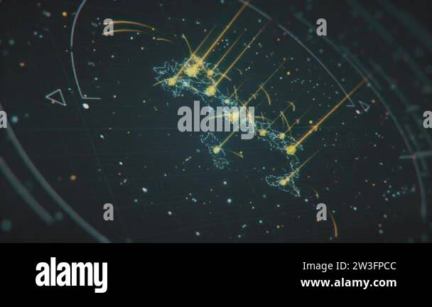 Flashing glowing Italy map with highlighted areas and interstate ...