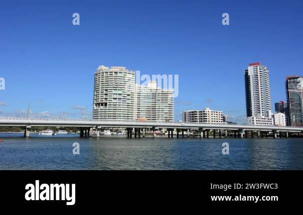 Sundale Bridge and Southport skyline in Gold Coast Stock Video Footage ...