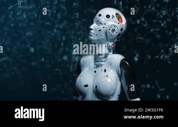 robot woman, sci-fi woman animation of the digital world of the future of neural networks and ...