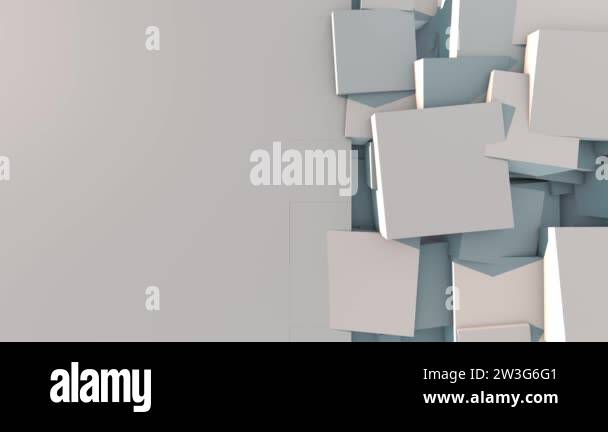 3D animation of a white background. The surface splits into many cubes ...