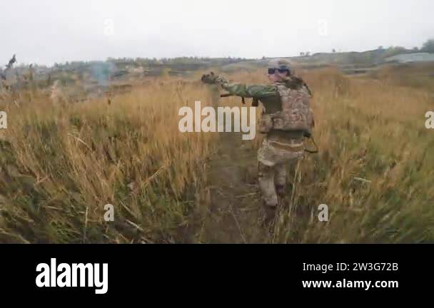 Point-of-view footage of group of professional special forces soldiers ...