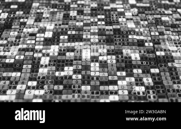 Animation with changing numbers and letters. Animation. Black and white ...