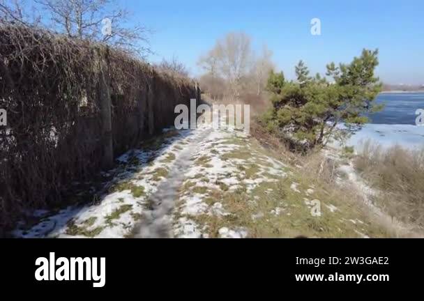 snow melts in spring. Melting snow in a plowed field. Spring time ...