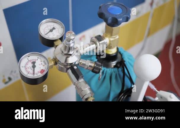 A cylinder of medical CO2 gas. Apparatus for injection of carbon ...