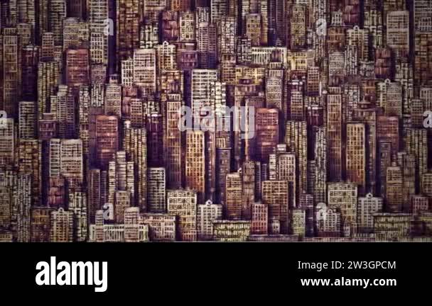 Animation of hand drawn urban scene, cityscape. City background with ...