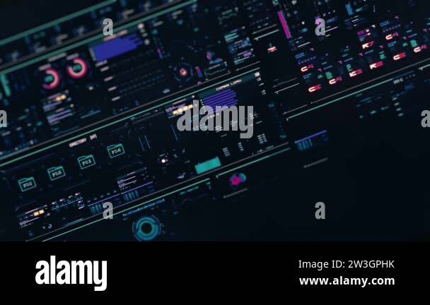 Perspective view of multicolored futuristic interface with digital ...
