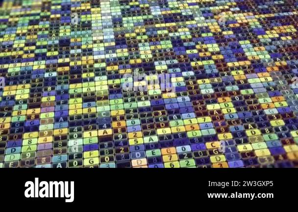 Abstract digital grid with symbols changing fast, seamless loop. Animation. Endless rows of ...