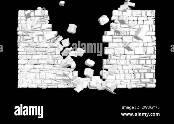 Wall explosion, destruction. 3D animation. Stonewall collapse, wall ...