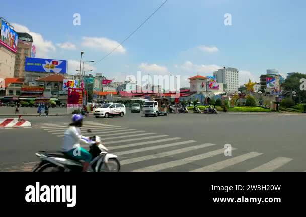 Ho Chi Minh City - Roundabout traffic view with 40th anniversary ...
