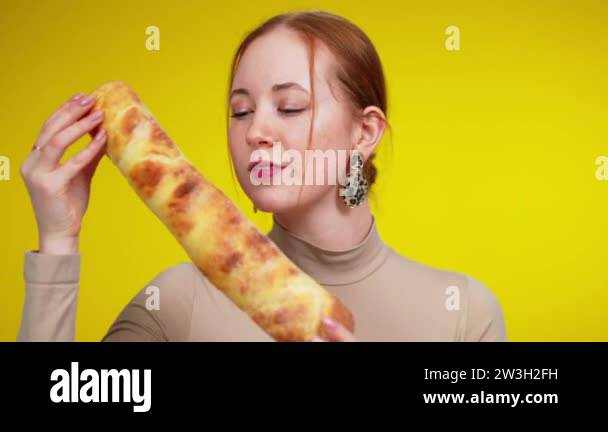 Close-up portrait of charming cheerful redhead woman with green eyes ...