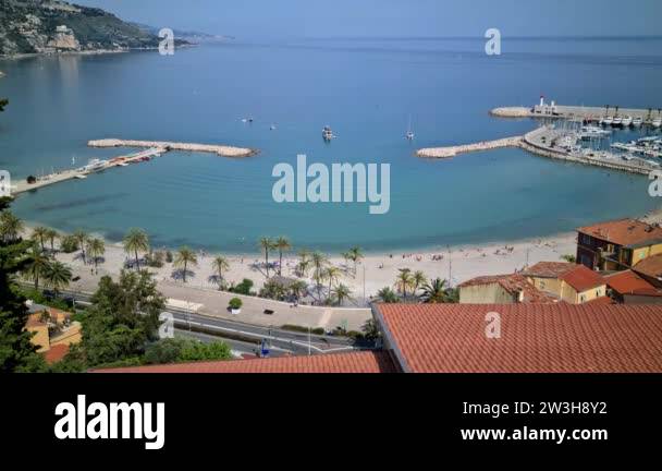 8K Aerial View Of Sablettes Beach (Plage des Sablettes) In Menton On ...