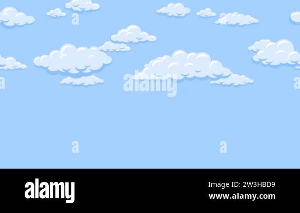 Cartoon clouds floating in the blue sky. Background seamless looping ...