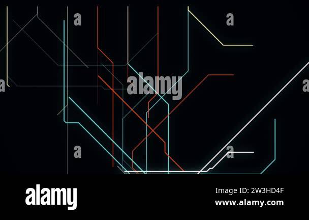 Electronic metro map. Animation. Neon lines move along specified route ...