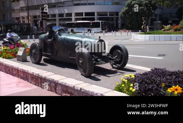 Monte Carlo, Monaco - July 7, 2020: Bronze statue of the first winner ...