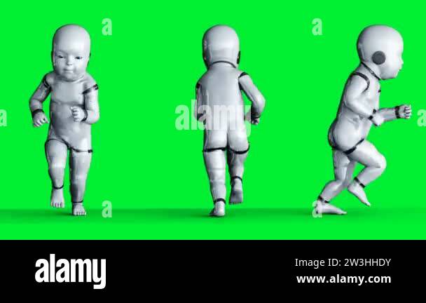 Baby robot animation. Phisical, motion, blur. Realistic 4k green screen ...