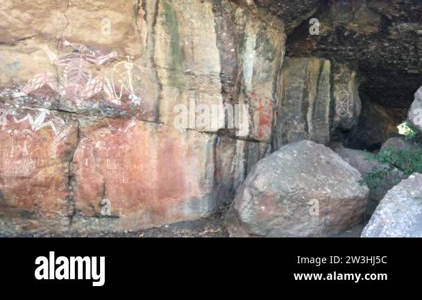 Aboriginal Rock Paintings at Burrungkuy Nourlangie rock art site in Kakadu National Park ...