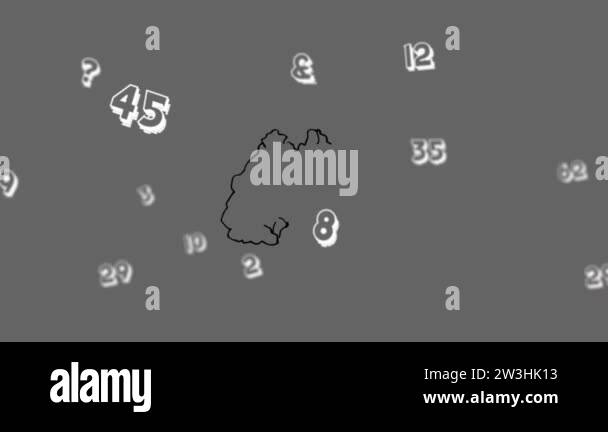 Multiple numbers and symbols floating against human brain on grey ...
